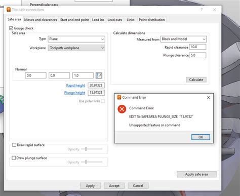 Command Error Unsupported Feature Or Command During Adding Plunging Value By Using The