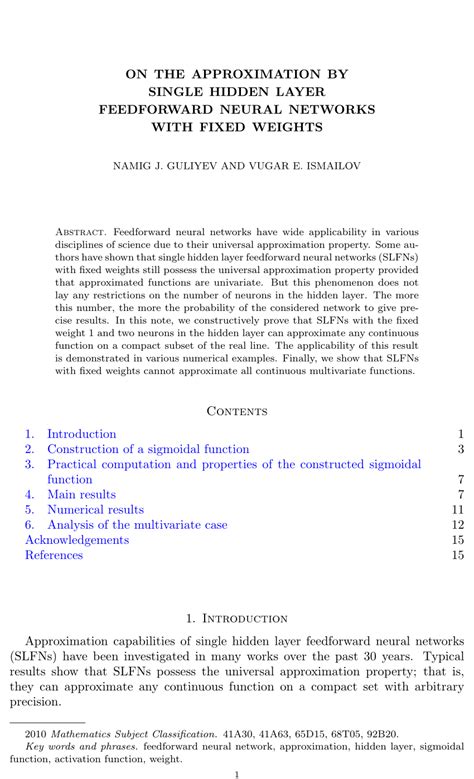 Pdf On The Approximation By Single Hidden Layer Feedforward Neural