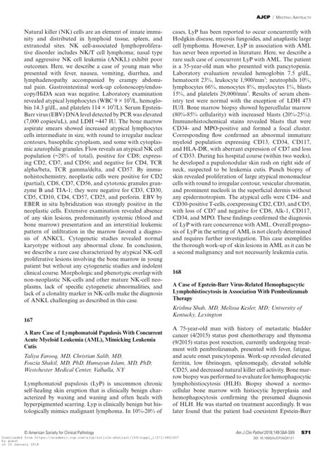Pdf 167 A Rare Case Of Lymphomatoid Papulosis With Concurrent Acute Myeloid Leukemia Aml
