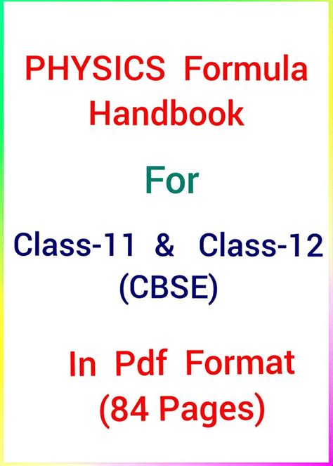 Physics Formula Handbook For Class 11 And Class 12 In 2025 Physics