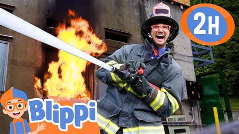 Blippi Rides A Fire Truck 🚒 Learning About Firefighters Youtube