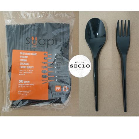 Jual 1 Bks 50 Sendok Garpu Makan Plastik Suapi Warna Hitam Shopee