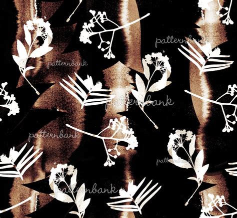 Dark Brown Cyanotype Painted Wild Plants By Oana Soare Seamless Repeat
