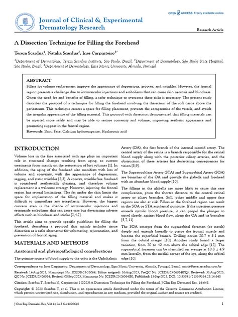 A Dissection Technique For Filling The Forehead Pdf Science