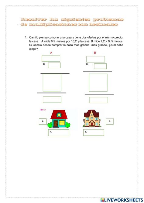 Hojas De Trabajo Con Problemas De Multiplicación De Decimales Sexto Grado