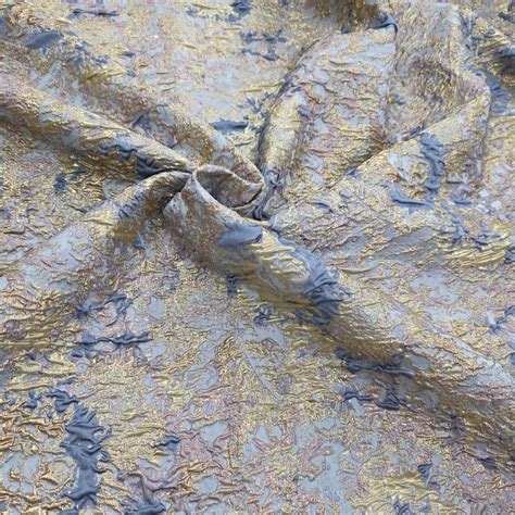 Silver Gold Brocade Fabric Metallic Crinkle Jacquard For Dress Floral