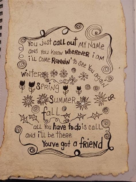 Song Lyrics Wall Art Original Pen Drawing On Textured Handmade Paper