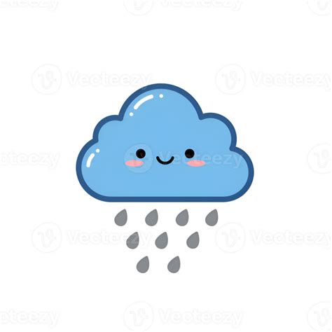 Happy Blue Rainy Cloud Cartoon Illustration Cute Weather Sky Icon Image