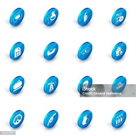 오일 가솔린 시험관 가솔린 펌프 노즐 모터 오일 캐니스터 탱크 저장 유조선 프로판 가스 및 모터 게이지 아이콘을 설정합니다 벡터