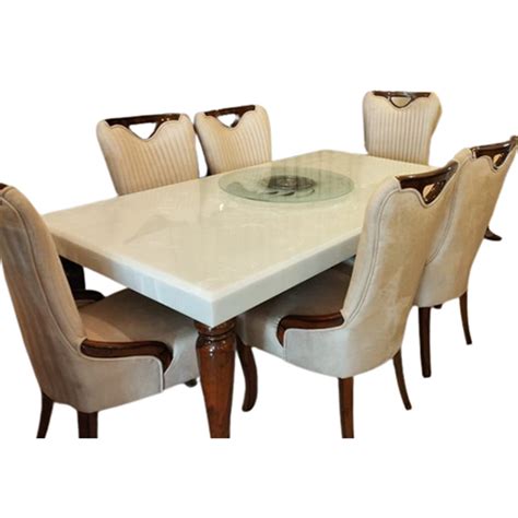 Handmade 6 Seater Rectangular Wooden White Dining Table Set At Best