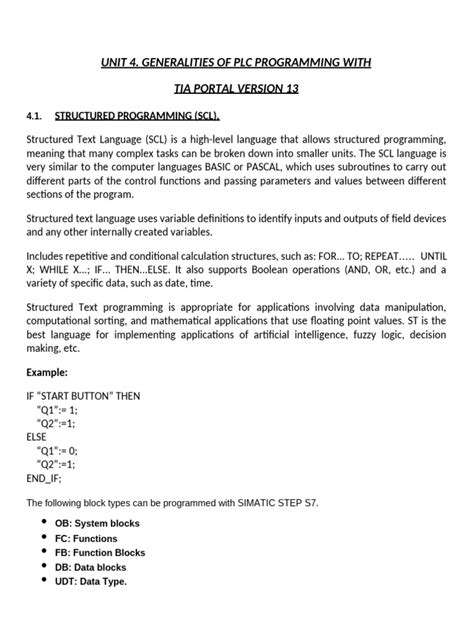 Unit 4 Generalities Of Plc Programming With Scl Tia Portal V 13