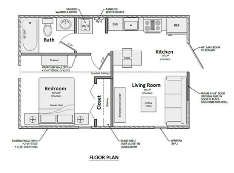 16x24 Shed To Cabin Conversion Floor Plan 1br 1ba Adu Layout Etsy