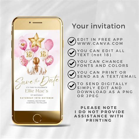 18th Birthday Save The Date Digital Pink And Gold Eighteenth
