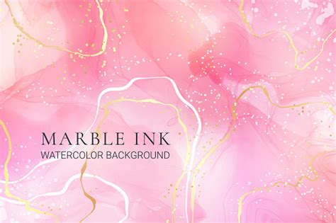 골든 닷이 있는 로즈 핑크 액체 수채화 배경 먼지가 홍당무 대리석 알코올 잉크 그리기 효과 웨딩 초대 메뉴 Rsvp에 대한 벡터 일러스트 디자인 템플릿 0명에 대한 스톡