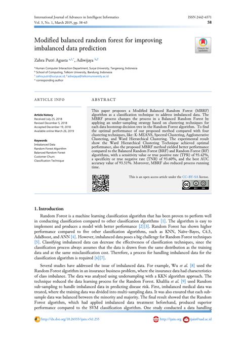 Pdf Modified Balanced Random Forest For Improving Imbalanced Data Prediction