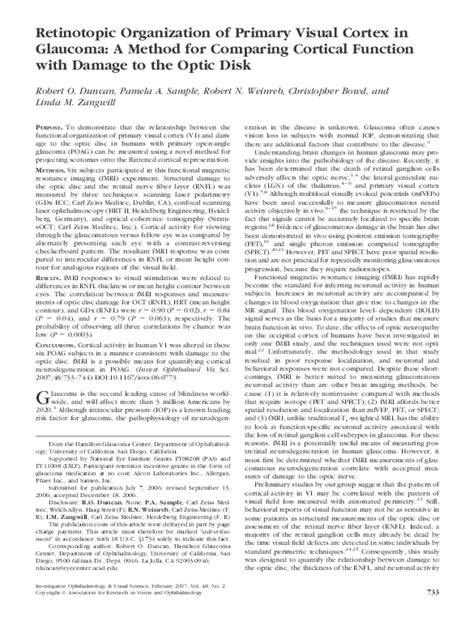 Pdf Retinotopic Organization Of Primary Visual Cortex In Glaucoma A