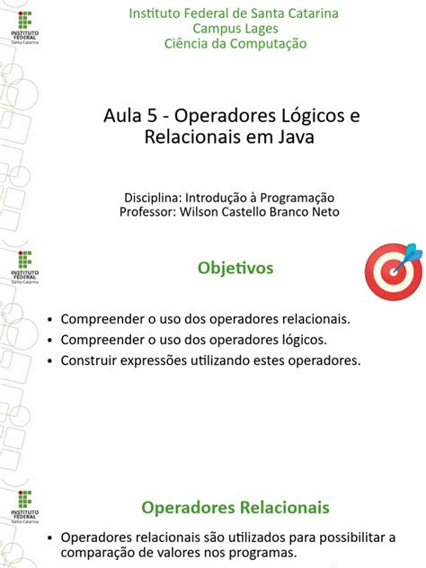 Aula 5 Operadores Relacionais E Lógicos Em Java Pdf Informática