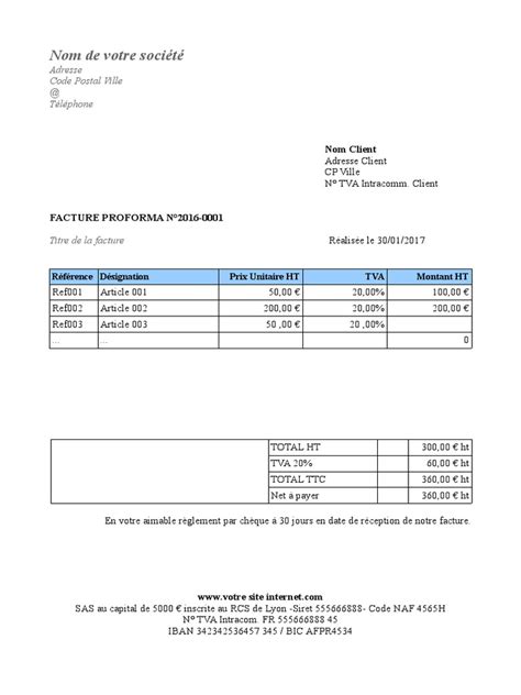 Exemple De Facture Proforma Word Pdf