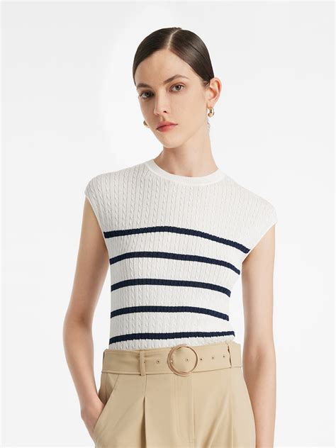 Acetate Knitted Striped Pullover Women Knit Top Goelia