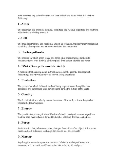 Notes 1 Science Dictionary Here Are Some Key Scientific Terms And
