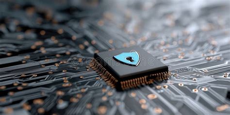 Generative Ai Microchip With Shield Symbol On Circuit Board Representing Cybersecurity And Data