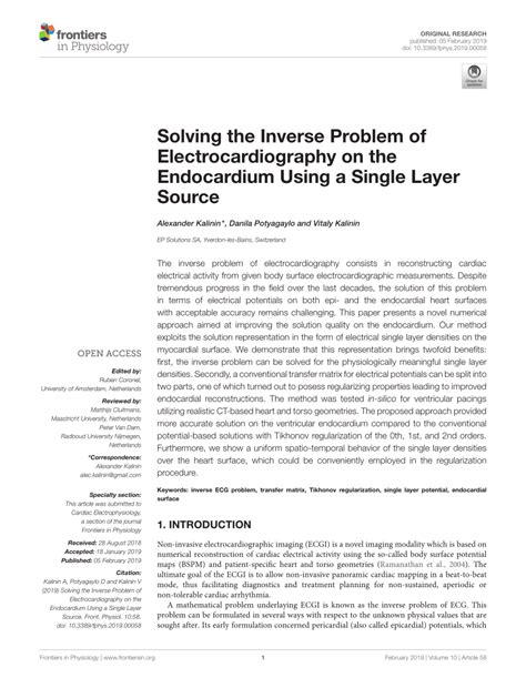 Pdf Solving The Inverse Problem Of Electrocardiography On The Endocardium Using A Single Layer