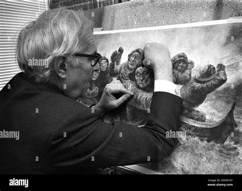 196811 Artist Kaare Espolin Johnson In Working With One Of His Pictures From Lofoten Photo