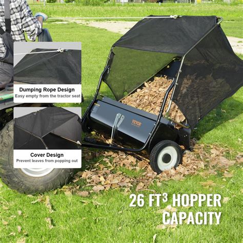 Vevor Lawn Sweeper 48 5 26 Cu Ft Tow Behind Yard Sweeper Dumping Rope Design And Heavy Duty