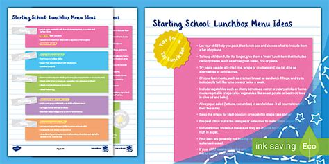 Starting School Lunch Box Menu Ideas Teacher Made