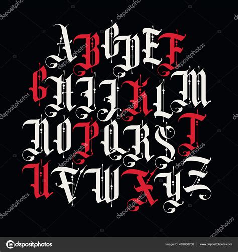 Gothic Calligraphy Alphabet With Strokes