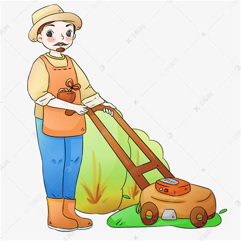创意卡通在割草的人物素材图片免费下载 千库网