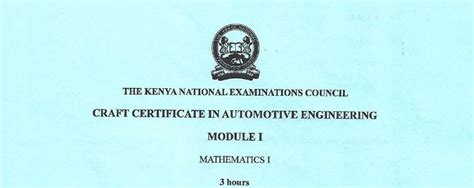 Mathematics I Past Papers Certificate In Automotive Engineering Pdf Notes