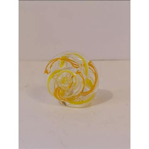 Art Glass Snail Shell Paperweight Yellow Orange White