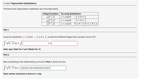 Solved 1 Point Trigonometric Substitutions The Three Basic