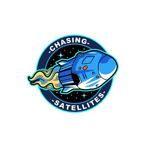 Rocket Ship Mission Patch Chasing Satellites