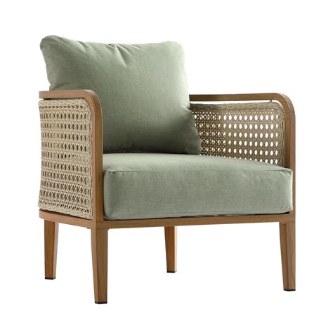 Pienza Outdoor Rattan Corner Sofa Set Sage Green Fabric With Light Wa