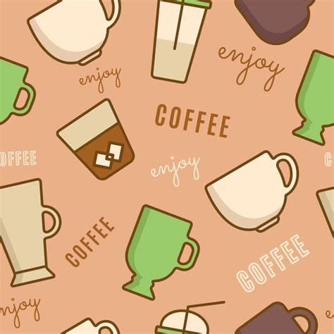 Premium Vector Seamless Pattern With Line Icons Of Offee Cups