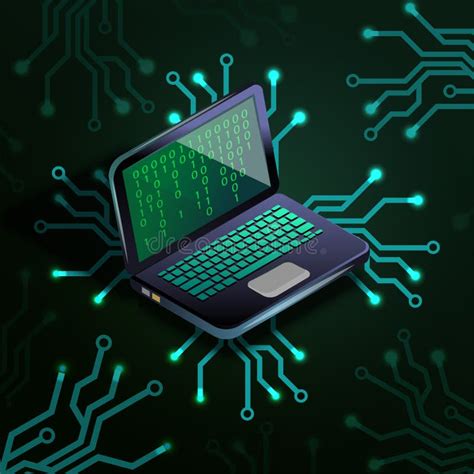 Laptop Binary Code Circuit Board Vector Illustration Stock Vector