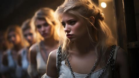 Premium Ai Image Beautiful Girls Hostages Captives Slaves In Shackles