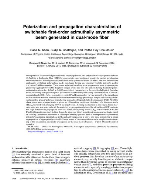 Pdf Polarization And Propagation Characteristics Of Switchable First Order Azimuthally