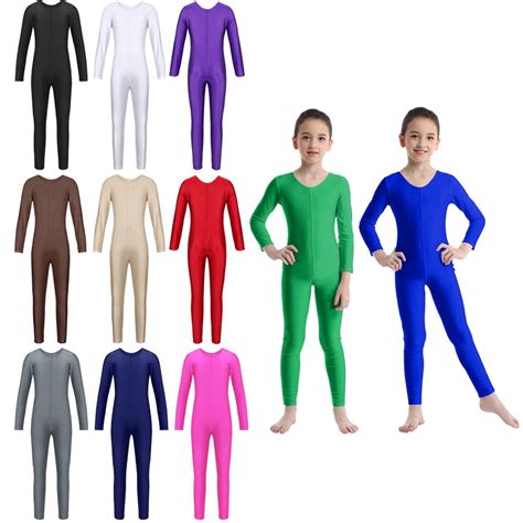 เด็กสาวแขนยาวบัลเล่ต์เต้นรํายิมนาสติก Leotard Jumpsuit Unitard