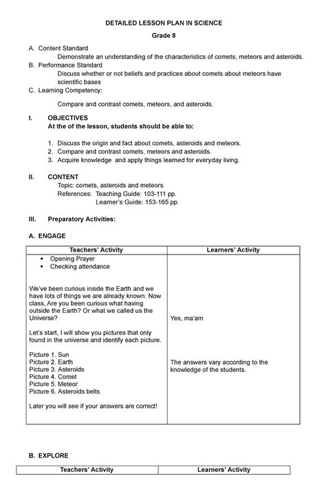 Lesson Plan For Grade 2 Science