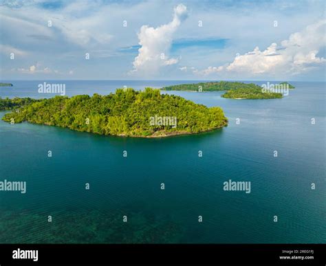 Aerial Drone Of Islands Surrounded By Deep Blue Sea Once Islas In
