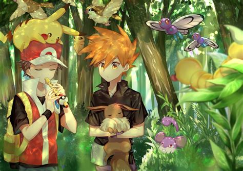 Pikachu Red Eevee Blue Oak Butterfree And 4 More Pokemon And 1 More Drawn By Sekaiitinoki