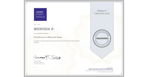 Microsoftexcel Coursera Learning Skills Professionalgrowth Monisha D