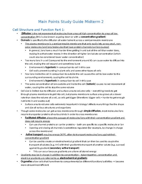 Cell Structure And Function Study Guide Midterm 2 Insights Studocu