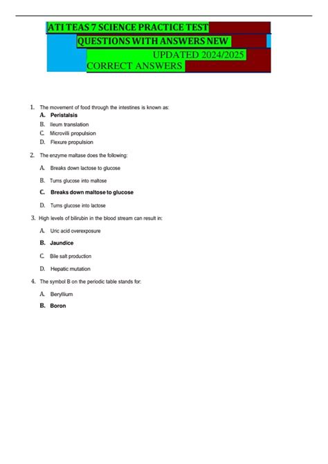 Best Answers Ati Teas 7 Science Practice Test Questions With Answersnew