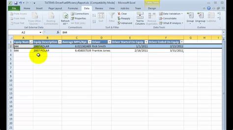 Driver Fuel Efficiency Spreadsheet Report Youtube