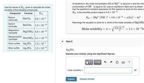 solved use the values of ksp given to calculate the molar