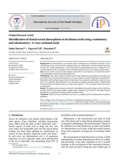 Pdf Identification Of Dental Sexual Dimorphism In Deciduous Teeth